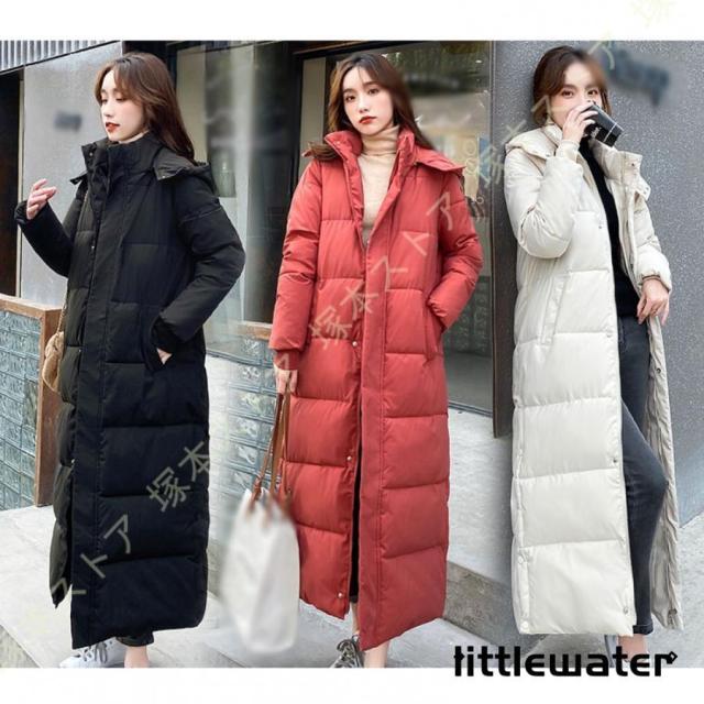 ベンチコート ロングダウンコート レディース ダウンジャケット 冬 厚手 防寒服 アウトドア ロングコート 柔らか 寒さ対策 フーデッド 無地 ファー 防風