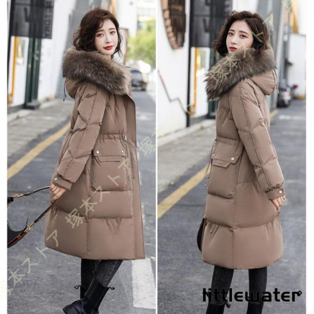 ダウンコート レディース コート ジャケット ライトダウン 超ロング 膝丈 厚手 アウター 軽量 おしゃれ ファーフード付き 無地 細身 暖かい 通勤 体型カバー