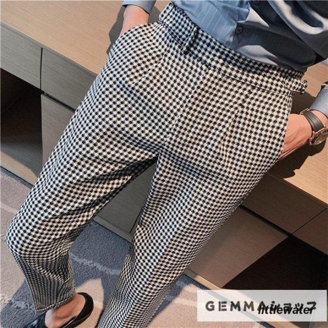 テーパードパンツ メンズ スーツパンツ スリムパンツ 細身 ハイウエスト 千鳥格子 格子縞 チェック柄 メンズパンツ ロング