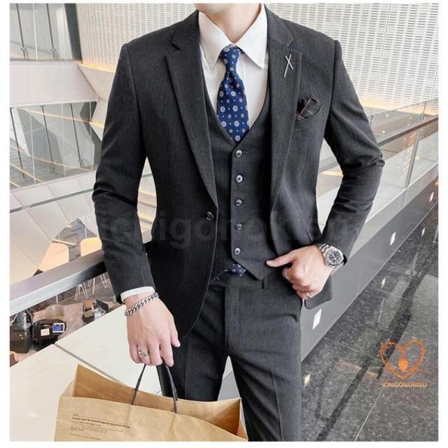 3ピーススーツ タキシードスーツ メンズスーツ ロング丈 ダブルボタンスーツ 結婚式 二次会 成人式 卒業式 就職活 春秋冬 ビジネスフォーマルスーツ