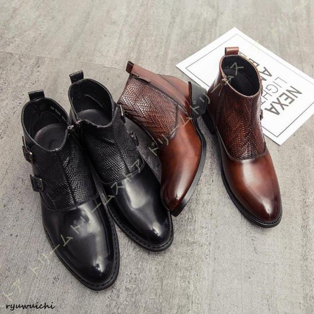 ビジネスシューズ 本革 ショートブーツ メンズ ブーツ 革靴 紳士靴 高級靴 サイドファスナー ショーツブーツ ウォーキングシューズ お洒落