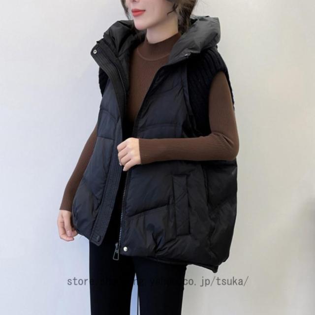 フード付き ダウンベスト ダウンジャケット インナーダウン レディース アウター 羽織り ふわふわ ショート丈 ショートベスト 軽い 防寒 あったか 山ガール