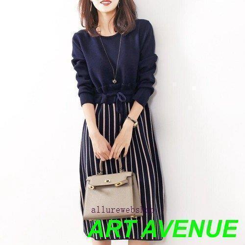 ドッキングワンピース 20代 30代 40代 50代 通勤 オフィス ひざ丈 ワンピース レディース ファッション きれいめ 上品 女性 秋 冬 春 ドッキング 4色