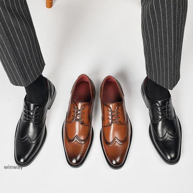 ビジネスシューズ メンズ 革靴 紳士靴 ウイングチップ 本革 牛革 ローファー 防滑 本革靴 フォーマル レザー レースアップ 幅広 通勤 就活