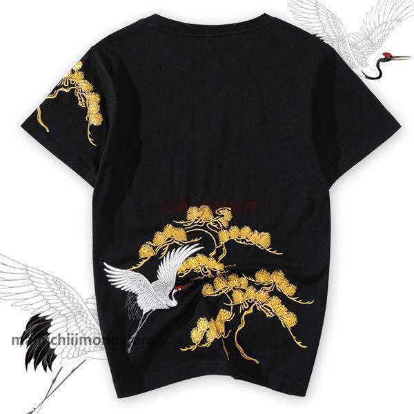 和柄tシャツ メンズ 和柄刺繍 鶴 華鳥風月メンズ特攻服 和柄tシャツ メンズ 和柄刺繍半袖Tシャツ おしゃれ サマー 肌着 ファッション