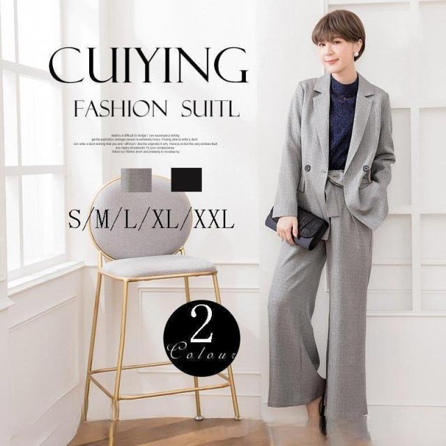 入学式 ママ パンツ スーツ 卒業式 母 結婚式 卒園式 セットアップ 上下セット 体型カバー テーラード ウエスト リボン ワイド パンツ フォーマル セレモニー