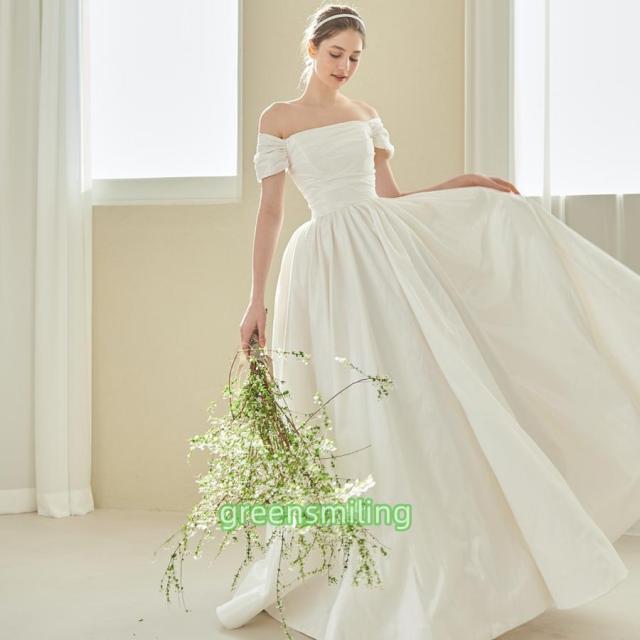 ウェディングドレス ウエディングドレス 二次会 結婚式 前撮り ブライダル ロングドレス 花嫁 プリンセスドレス プリンセスラインドレス サテン オフショルダー