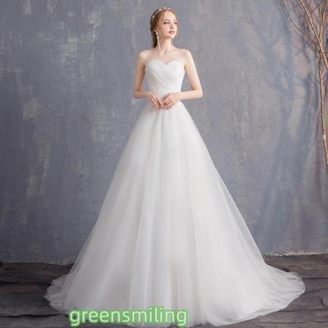 ウェディングドレス 二次会 結婚式 ブライダル ロングドレス チュール ビスチェ シンプル 花嫁 ウエディングドレス プリンセスライン Aライン オフホワイト 安い