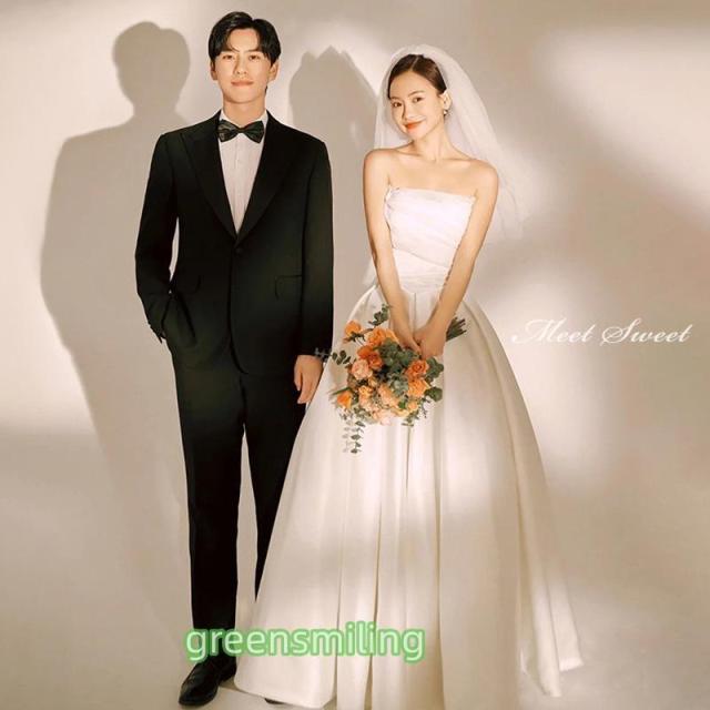 ウェディングドレス ウエディングドレス 二次会 2.5次会 結婚式 披露宴 前撮り 後撮り ブライダル ロングドレス 花嫁 Aラインドレス サテン ビスチェ ベアトップ