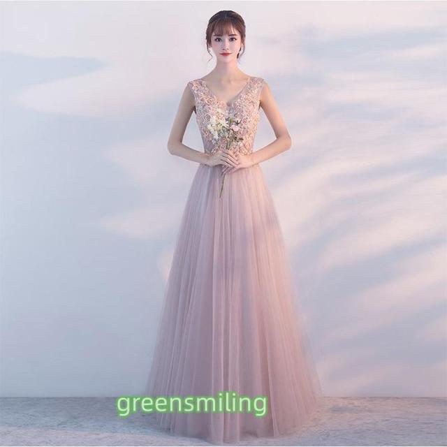 カラードレス ピンク 花刺繍 ロングドレス パーティードレス 発表会 演奏会 ステージドレス コンクール イブニングドレス フォマール 成人式 卒業式