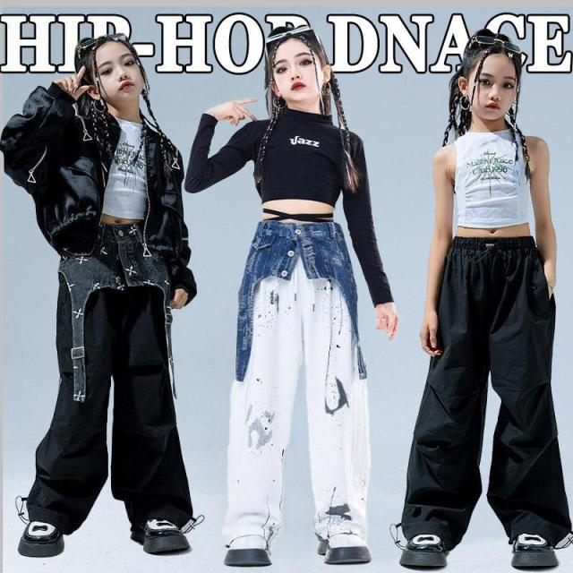 【爆買】キッズダンス衣装 HIPHOP セットアップ ヒップホップ 子供 トップス へそ出し 無袖 パンツ 長ズボン 女の子 ジャズダンス 練習着 発表会 チアガール 激安