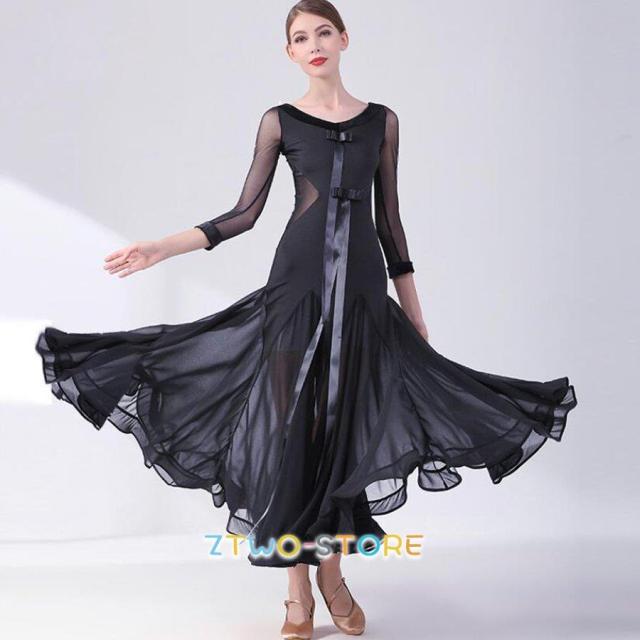 【爆買】社交ダンスドレスレディース モダンダンス ロング丈ワンピース 長袖 レッスン着 フラメンコ ワルツ専用ドレス スタンダード練習着
