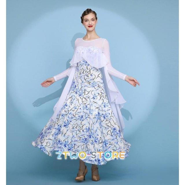 【爆買】社交ダンスドレスレディース モダンダンス ロング丈ワンピース 長袖 レッスン着 フラメンコ ワルツ専用ドレス スタンダード練習着 発表会用演出服