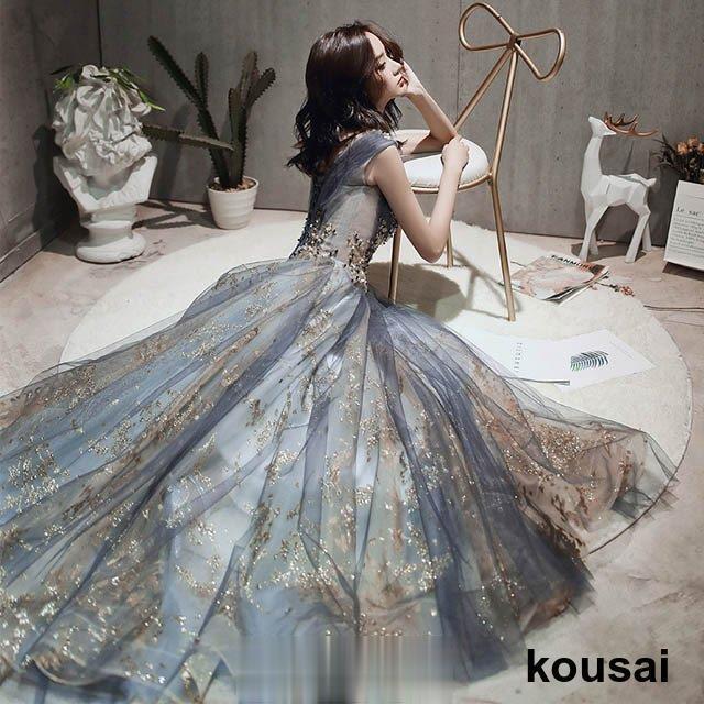 ロングドレス ノースリーブ イブニングドレス スパンコール キラキラ 発表会ドレス 演奏会ドレス キレイめ パーティードレス お呼ばれ 二次会ドレス