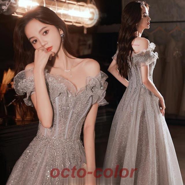 オフショルダー イブニングドレス パーティードレス ロングドレス Aライン 肩出し 結婚式ドレス 成人式ドレス 二次会ドレス お呼ばれドレス 発表会 誕生日ドレス