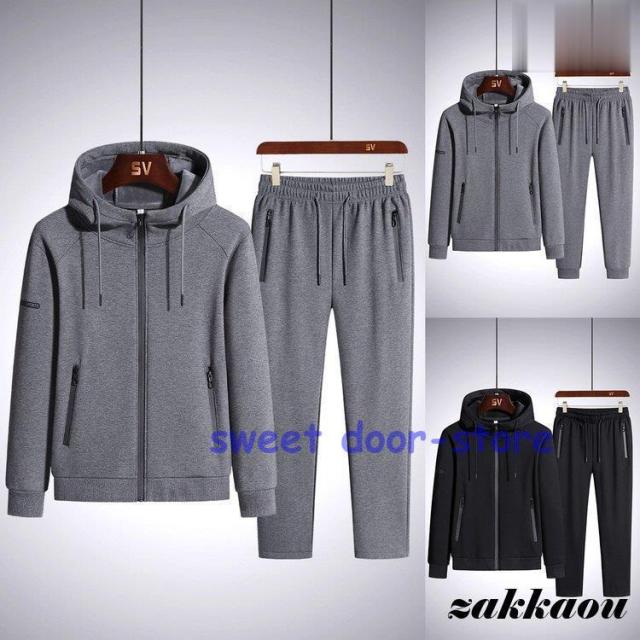 スウェット上下セット メンズ 裏起毛 ジップパーカー+ジャージパンツ トレーニング スポーツウェア セットアップ 2023 秋 新作