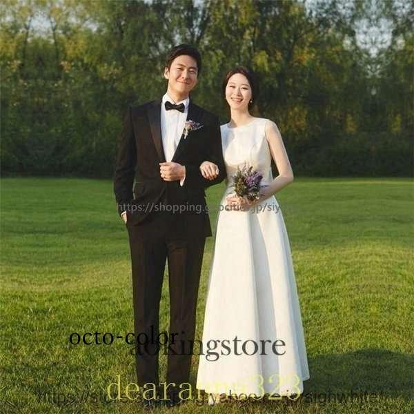 二次会花嫁白ワンピースウエディングドレスマキシ丈結婚式ドレスお呼ばれシンプルフォーマルエレガント前撮り海外披露宴ロング丈フレアAライン