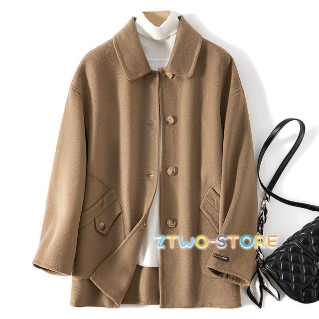 レディース 上質な雰囲気をまとわせる大人のウール地ノーカラーコート ミディアム丈 防寒対策 アウター きれいめ 冬服 秋服 スプリングコート
