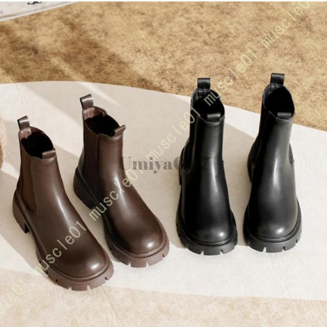 ブーツ レディース 厚底 スクエアトゥ サイドゴア ショートブーツ チェルシーブーツ 本革 秋冬靴 厚底靴 ラウンドトゥ 身長アップ 脚長効果 冬 秋 厚底 美脚