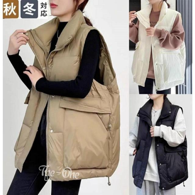 【送料無料】スタンドカラー 秋冬 ダウンベスト レディース アウター 暖かい 軽い ダウン ベスト コート ジャンパー 大きいサイズ 大きめ 羽織り 韓国風おしゃれ
