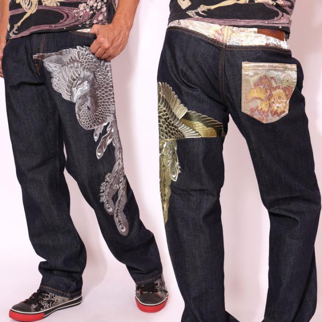 花旅楽団SCRIPT 鳳凰刺繍 デニム(SP-503)ボトムス和柄 スクリプト【JISHA】