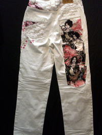 絡繰魂　和柄　抜刀娘　デニムパンツ 　五連ポケット刺繍　KARAKURI　カラクリ魂