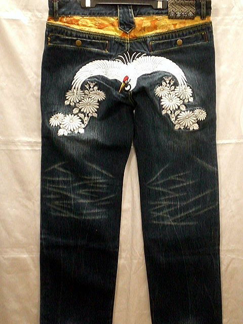 INFINITY インフィニティー　デニムパンツ　鶴と菊刺繍