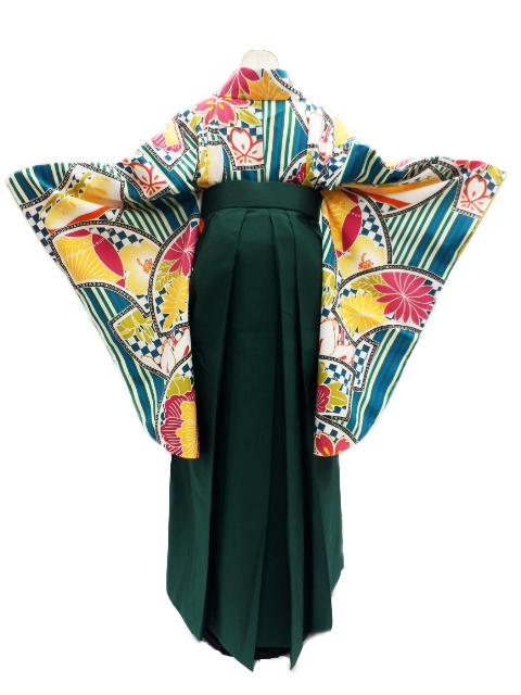 【期間限定特別価格】往復送料無料 全部揃って安心 大学 高校 小学生  2泊3日 卒業式袴 レンタル セット 緑地 No.K-308-S/M/L/