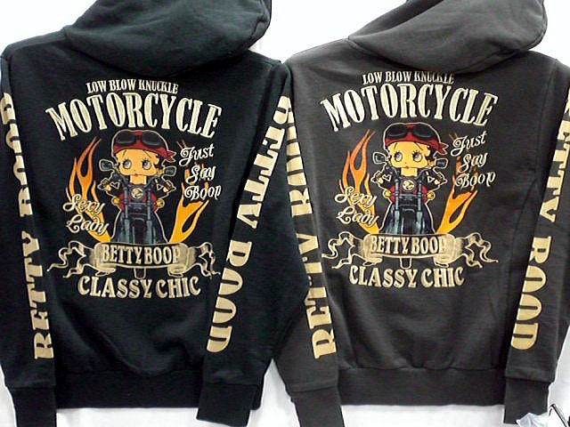 ローブローナックル X BETTYBOOP　ジップアップパーカー　MOTORCYCLE  LOW BLOW KNUCKLE