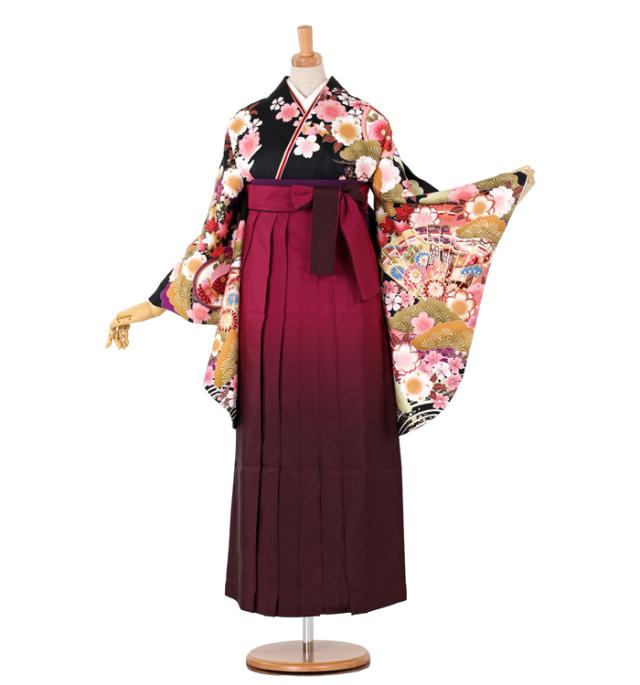 往復送料無料 全部揃って安心 大学 高校 小学生  2泊3日 卒業式袴 レンタル セット 黒地 No.055-0012