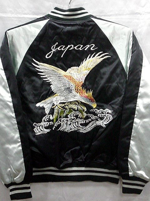 スカジャン　波鷹刺繍　日本製本格刺繍のスカジャン2L