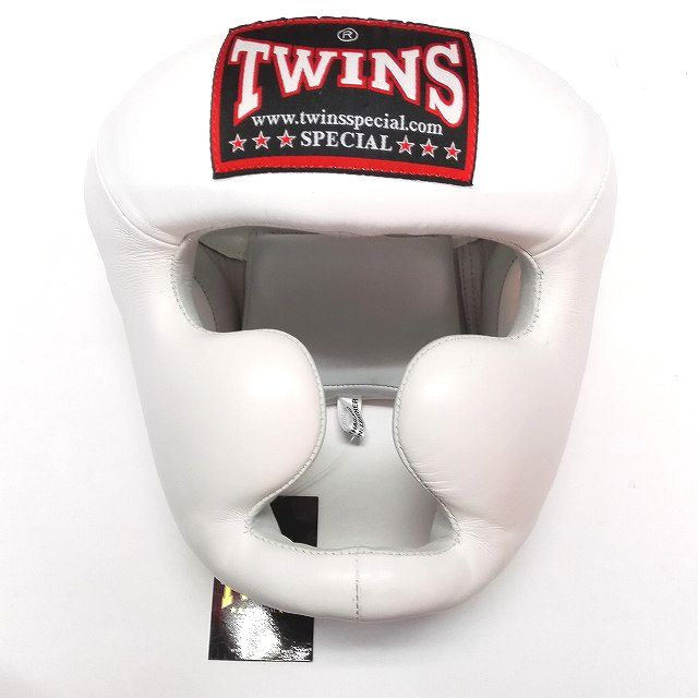 新品 正規 TWINS 本格 ヘッドギア 白 / 大人/新品/ムエタイ/本革製/マジックテープ