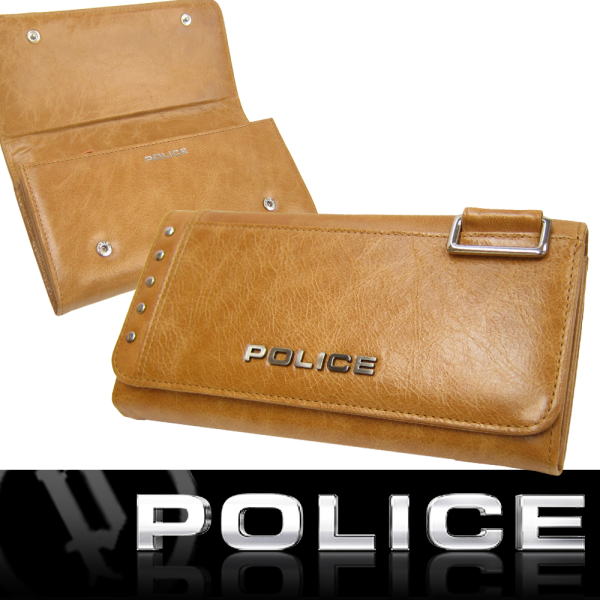 POLICE ポリス 長財布 牛革 Avoid スタッズ付き　折りたたみ 二つ折り財布 ロングウォレット 財布 PA58603 CA キャメル【送料無料】 母の日 プレゼント ギフト