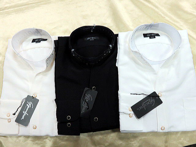 日本製　ドレスシャツ　襟ラインストーン　オープンカラー