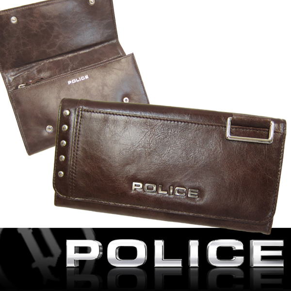POLICE ポリス 長財布 牛革 Avoid スタッズ付き　折りたたみ 二つ折り財布 ロングウォレット 財布 PA58603 BR ブラウン【送料無料】 母の日 プレゼント ギフト