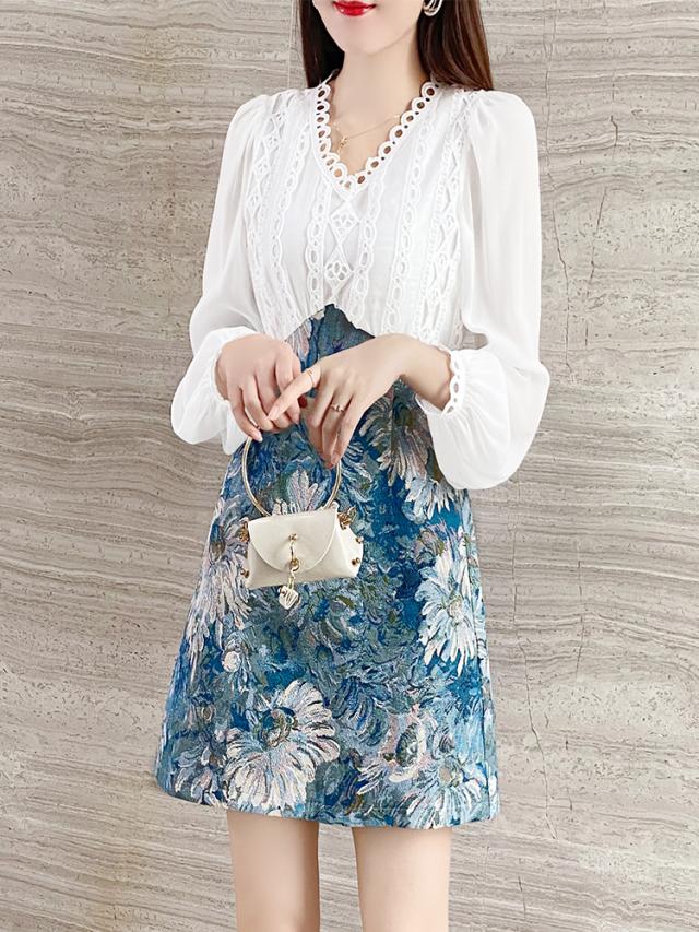 ショート ワンピース 送料無料 個性 長袖 Vネック 細身 タイト