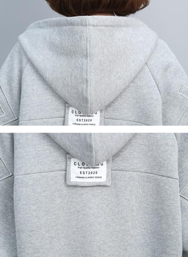 オーバーサイズ 袖ロゴ刺しゅう ジップアップ フーディジャケット