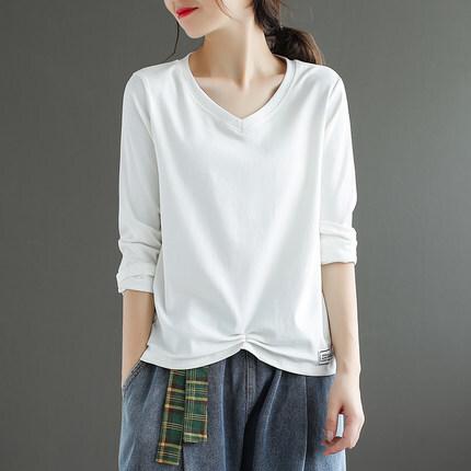 トップス デート Tシャツ カットソー 袖あり 長袖 Vネック かわいい 大人可愛い きれいめ シンプル カジュアル 大人 上品 おしゃれ お洒落 主役級 存在感 春 秋 10代 20代 30代 レディース 女性用 OL 学生 デート お出かけ 公園デビュー 女子会 休日 イベント 旅行 着回し