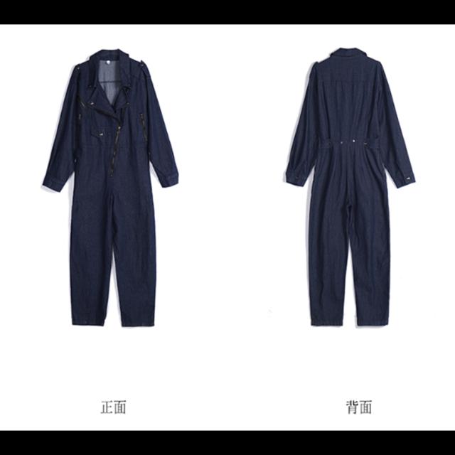 デニム ジャンプスーツ セットアップ オールインワン ロング丈 袖あり