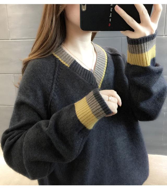 トップス ニットソー セーター 袖あり 長袖 Vネック ストレート ワイド リブ 伸縮性 ニット かわいい 大人可愛い シンプル 大人 上品 おしゃれ お洒落 レトロ 大人女子 こなれ感 ラフ 主役級 存在感 抜け感 無地 秋 冬 10代 20代 30代 レディース 女性用 OL 通勤 学生 通学