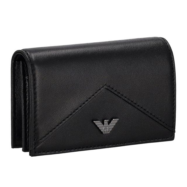 エンポリオアルマーニ EMPORIO ARMANI カードケース 名刺入れ EM003602 AF19365 UC001 幾何学ディテール メンズ ブラック 本革 レザー カ