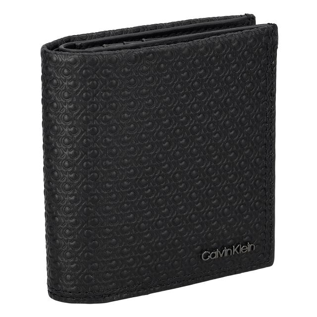 カルバンクライン   財布 二つ折り財布 折りたたみ財布 小銭入れ付き K50K510898 01O メンズ ブラック 本革 レザー ミニ財布