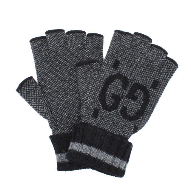 グッチ GUCCI カシミア フィンガーレスグローブ 手袋 726586-4GABX-1360 メンズ レディース ユニセックス グレー+ブラック グローブ ブラ