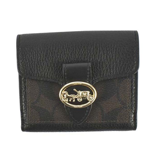 コーチファクトリー COACH FACTORY 二つ折り財布 7250 IMAA8 BK/BR ブラウン ブラック 新品 コーチ 折りたたみ ミニウォレット クリスマス 誕生日 コンパクト 財布 コーチ ロゴ 二つ折り ミニ