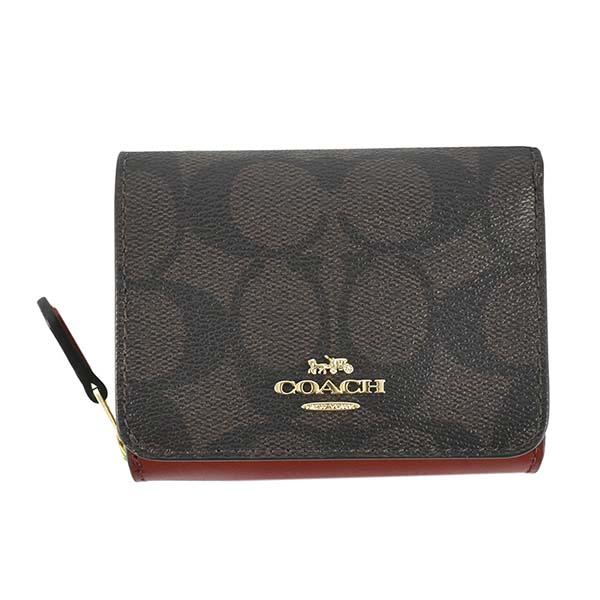 コーチ ファクトリー アウトレット COACH FACTORY シグネチャー 三つ折り財布 ミニ財布 コンパクト財布 7331 IMRVQ レッド+ブラウン系 折りたたみ財布 ミニウォレット ブランド プレゼント コーチアウトレット ブランド ミニ財布 コンパクト財布 人気