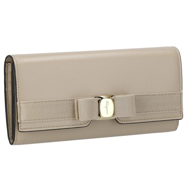 フェラガモ Ferragamo 財布 長財布 フラップ長財布 被せ蓋 小銭入れ付き 222E008 758773 ヴァラリボン DAINO ベージュ系 二つ折り長財布