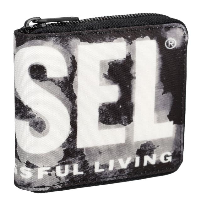 ディーゼル DIESEL 財布 二つ折り財布 小銭入れ付き ラウンドファスナー X09528 P5586 T8013 レディース メンズ ブラック+ホワイト系 財