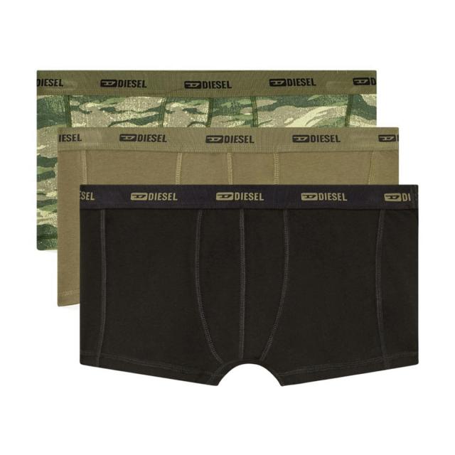ディーゼル DIESEL ボクサーパンツ 前閉じ 無地 ロゴ コットン 3枚組 セット 男性用 A178320IKBL E7218 メンズ ブラウン+グリーン ボクサ