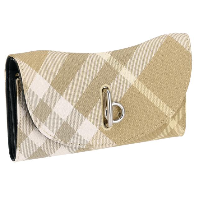 バーバリー BURBERRY 財布 長財布 小銭入れ付き 三つ折り 8081786 A3743 レディース フラックス ベージュ+グリーン 二つ折り長財布 ブラ