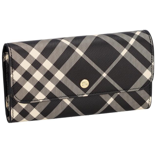 バーバリー BURBERRY 財布 長財布 フラップ式長財布 かぶせ 小銭入れ付き 8095269 A1003 レディース ブラック+ベージュ 二つ折り長財布